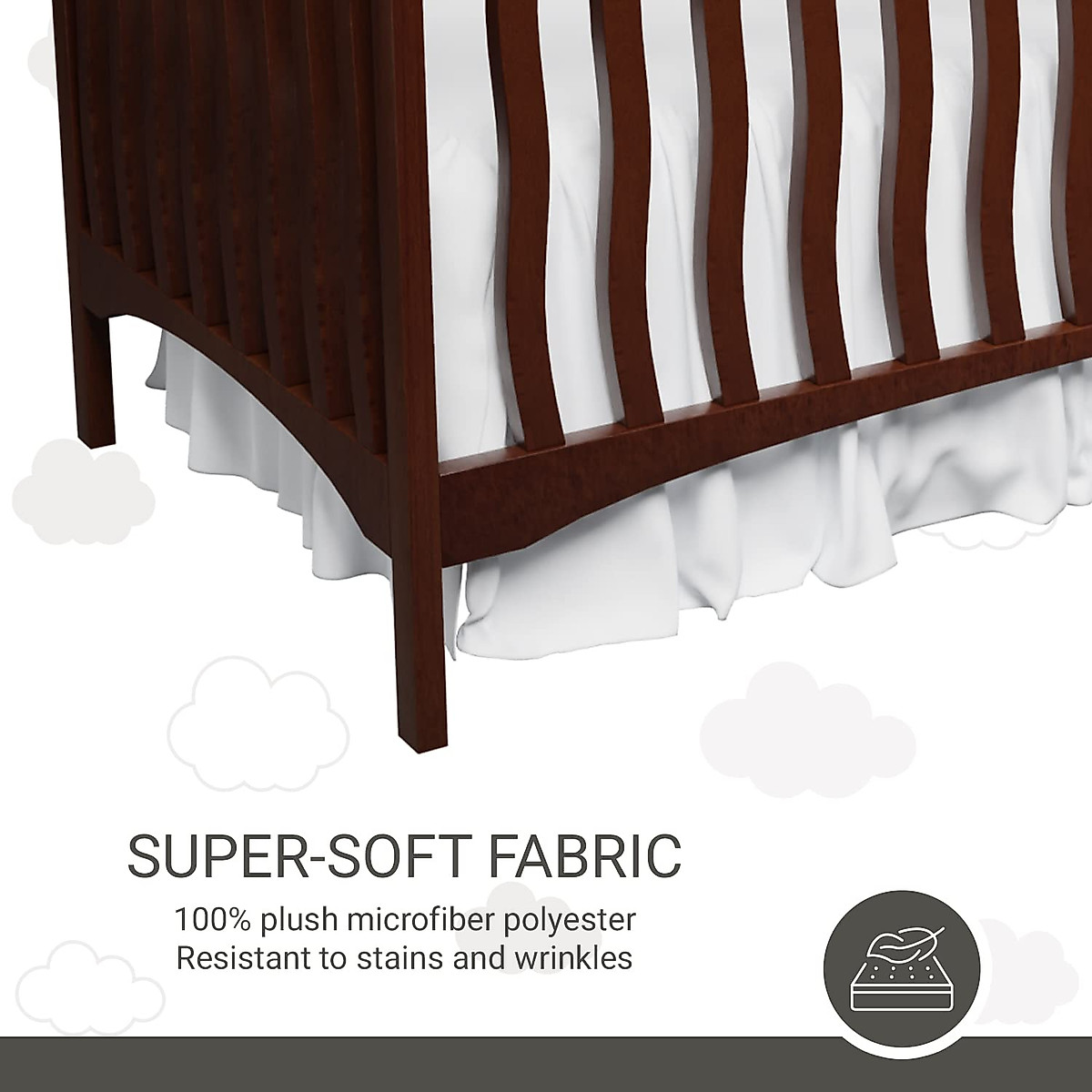 Tadpoles Dust Ruffle Crib Skirt | 28" x 52" with a 14" Drop | Made of 100% Softly Brushed Microfiber Polyester | Easy to Care for | Soft, Smooth, Breathable & Durable | Ideal for Babies | White