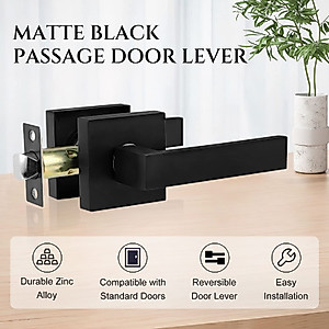 Betollo 3 Pack Black Interior Door Handles, Passage Door Handle Non-Locking for Hallway & Closet, Reversible Handles Set for Left & Right Door