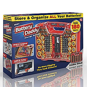 Ontel Battery Daddy - Battery Organizer Storage Case with Tester, Stores & Protects Up to 180 Batteries, Clear Locking Lid, As Seen On TV