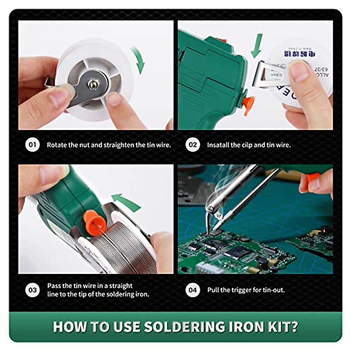 Soldering Iron Kit, Fulljion 60W Automatic Hand held Solder Welding Gun Tool with Welding Wire,Desoldering Pump for Soldering Circuit Board, Home DIY, Electronic Repair