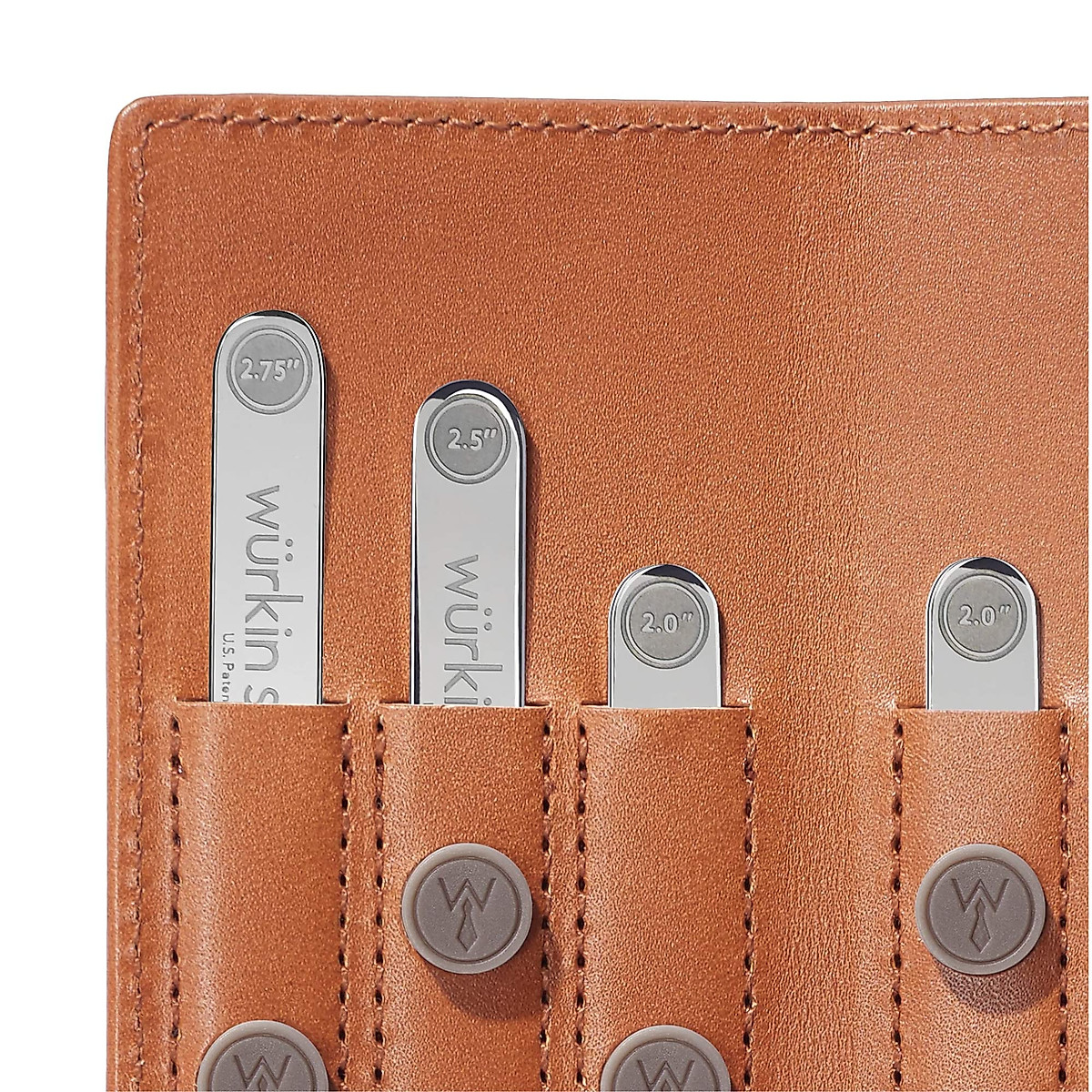 Würkin Stiffs Assorted Power Stays Magnet Collar Stay Travel Set | Tan Leather Wallet Case | Gift for Men | Seen on Shark Tank