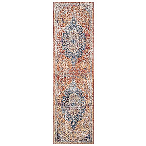 SAFAVIEH Bristol Collection 2'3" x 6' Blue/Orange BTL350S Boho Chic Medallion Distressed Runner Rug