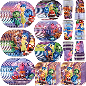Inside Out Birthday Party Supplies,Inside Out Party Tableware Decoration.Inside Out Plates Napkins Tablecloth Kit for Inside Out Supplies