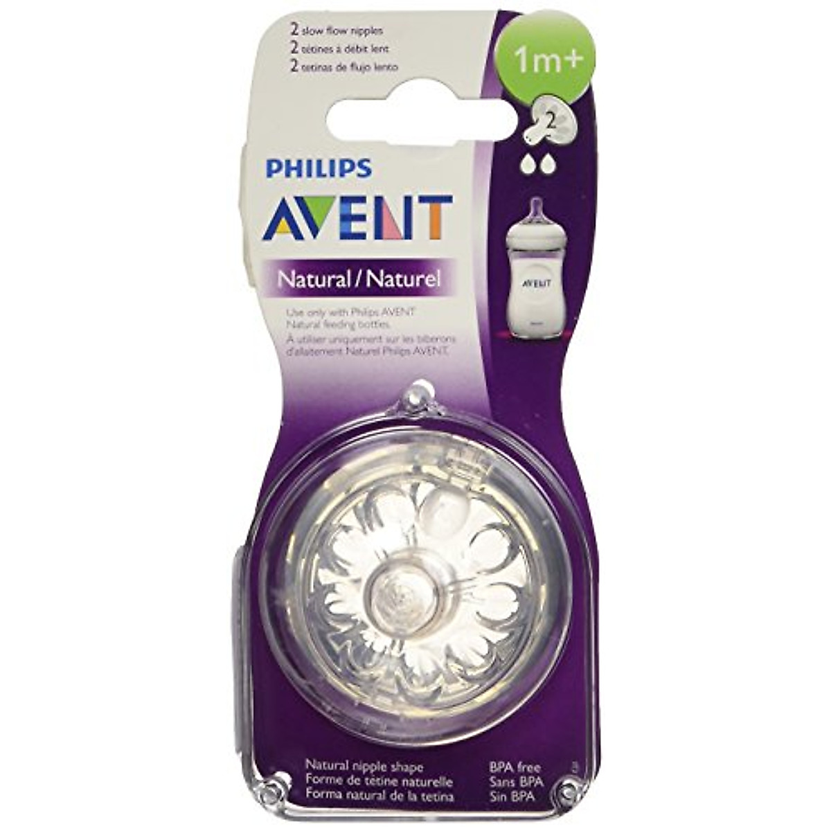 Philips AVENT BPA Free Natural Slow Flow Nipples, 2-Pack.