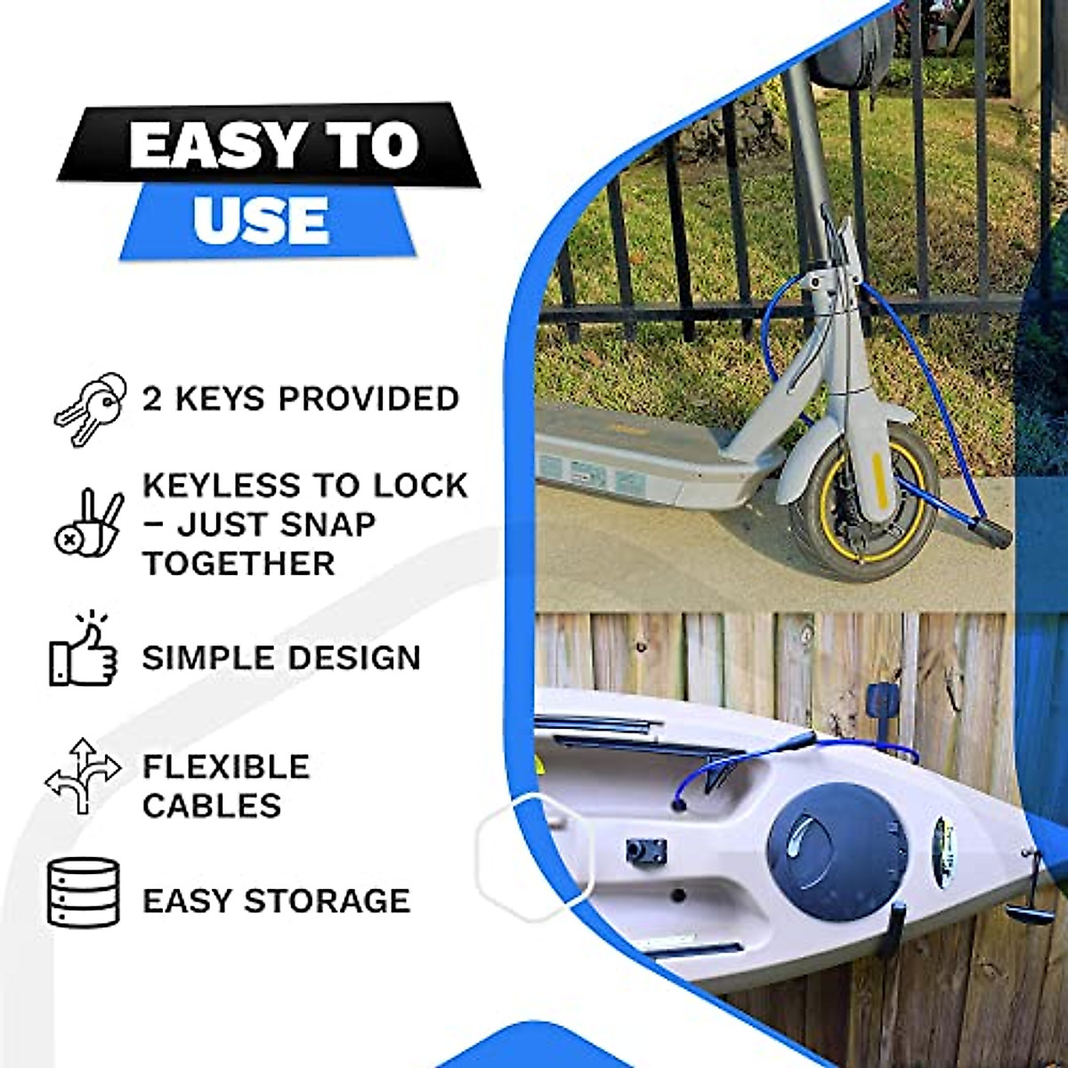DocksLocks Weatherproof Security Cable Lock with Keys (5ft to 25ft Lengths) Anti-Theft for Kayak, Bike, Paddleboard, Scooter, Equipment, Bicycle 10ft