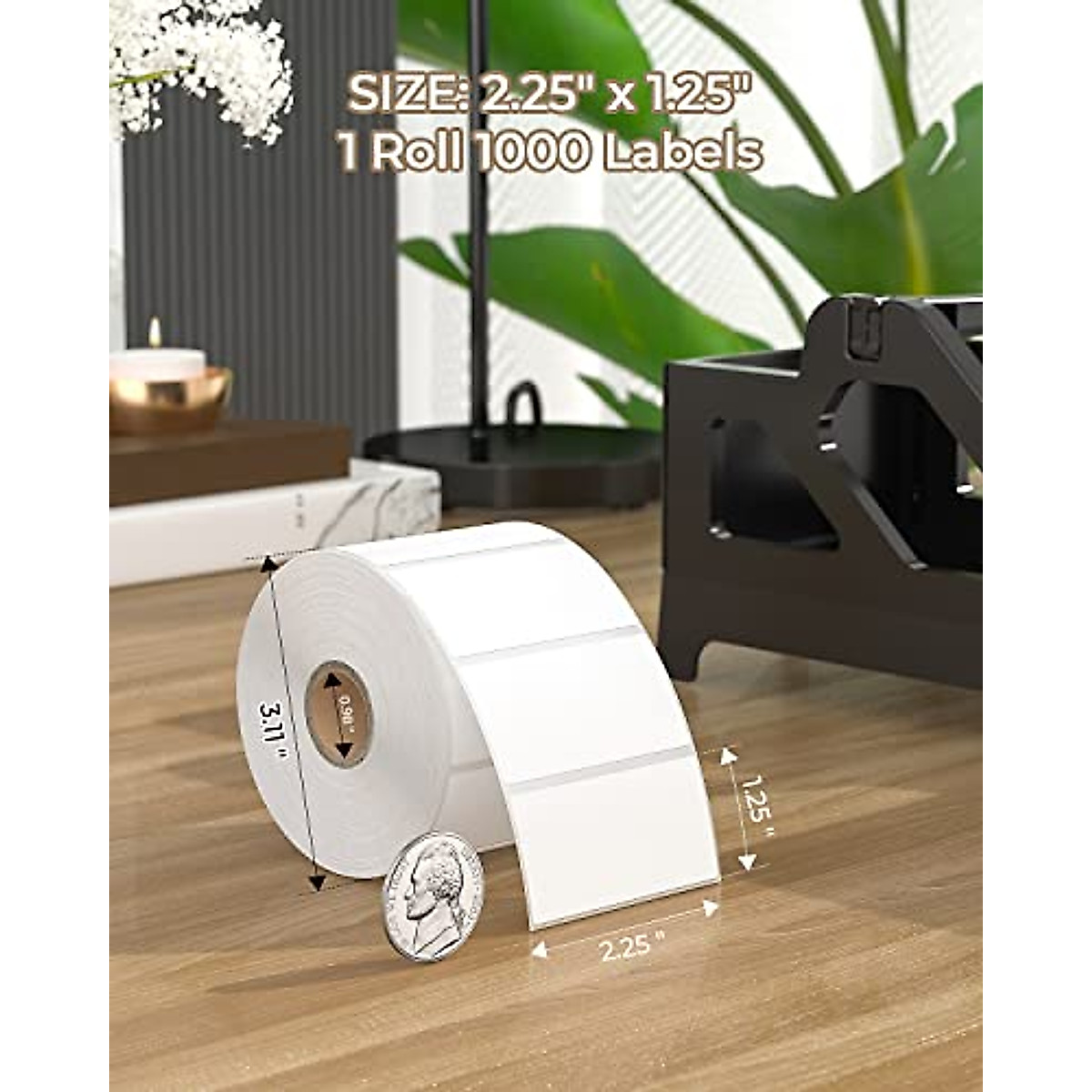 MUNBYN 2.25 in x 1.25 Inch Direct Thermal Labels, Self-Adhesive Address Shipping Thermal Stickers, BPA&BPS Free Barcode Thermal Papers-1 Roll,1000 Labels