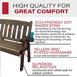 Amish Casual Heavy Duty 800 Lb Mission Pressure Treated Garden Bench with Cupholders (5 Foot, Dark Walnut Stain)