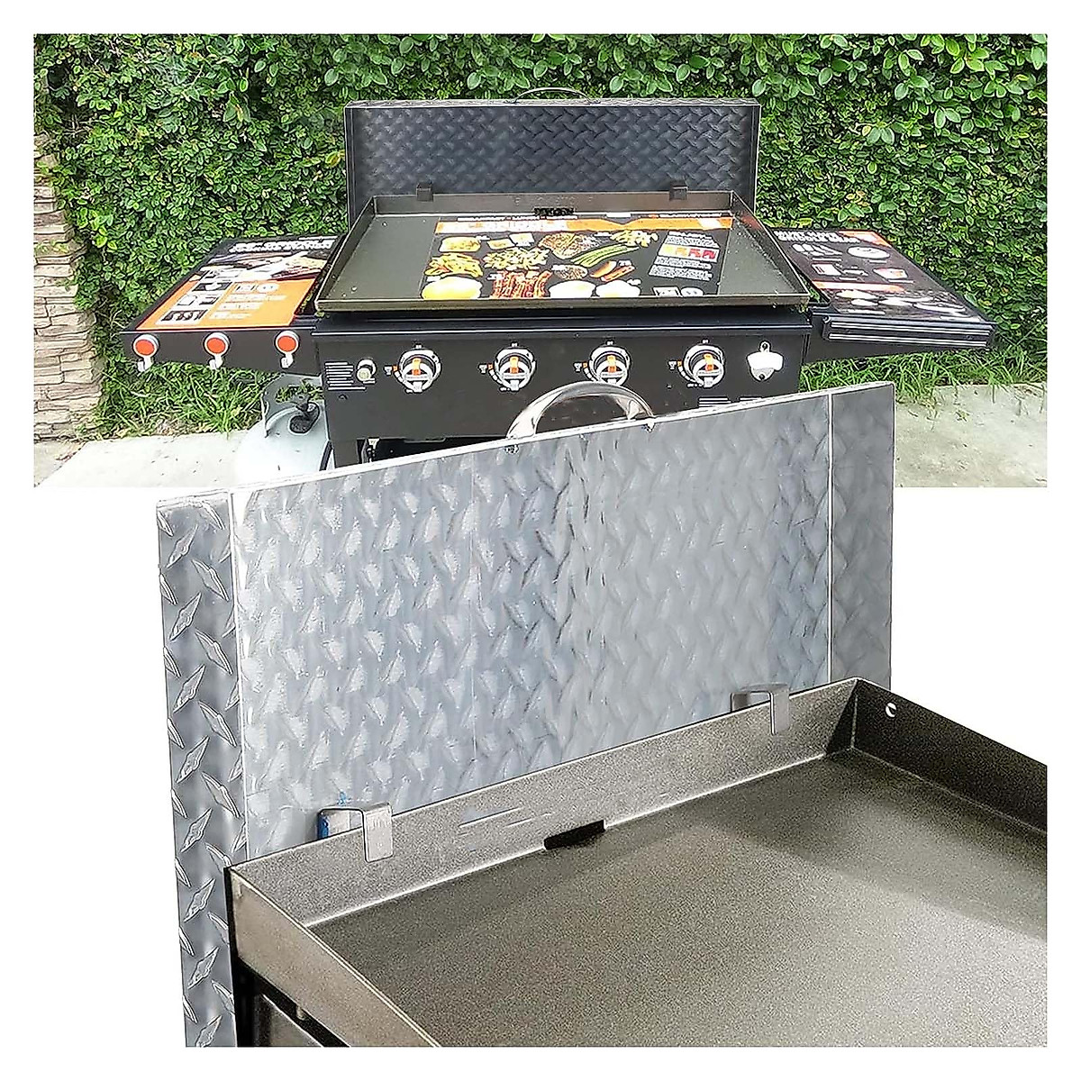 Grill Covers for 36 inch Blackstone Griddle, 36” Griddle Grill Lid Hard Cover Waterproof Aluminum with Stainless Steel Handle Diamond Plate Front or Rear Grease Griddle Accessories