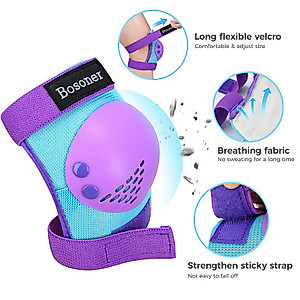 BOSONER Kids/Youth Knee Pad Elbow Pads Set for 3-15 Year, Child Protection Pads for Girls/Boys, for Sports Roller Skates, Cycling, BMX Bike, Skateboard, Inline Rollerblading, Skating, Scooter, Riding