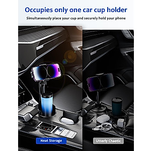 Car Cup Holder Phone Mount: [Bottle Friendly] Car Cell Phones Cup Stand Expander with Height Adjustable Arm Fit for Truck | SUV | Automobile Compatible with iPhone & Samsung & Android Smartphones
