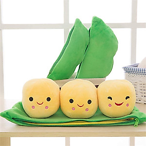 Giant Peas in A Pod Plush Toy Pea Pod Pillow Cute Pea Stuffed Toys Plant Doll Various Sizes (Yellow Beans,9.8''/25cm)