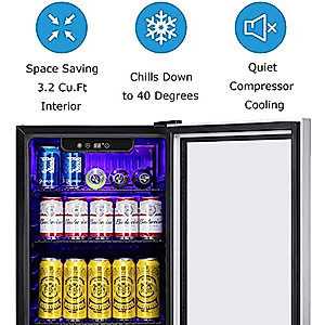 Antarctic Star Beverage Refrigerator -120 Can Mini Fridge for Soda Beer or wine, Small Drink Dispenser, For Office or Bar with Adjustable Removable Shelves, Black, 3.2 Cu.Ft.