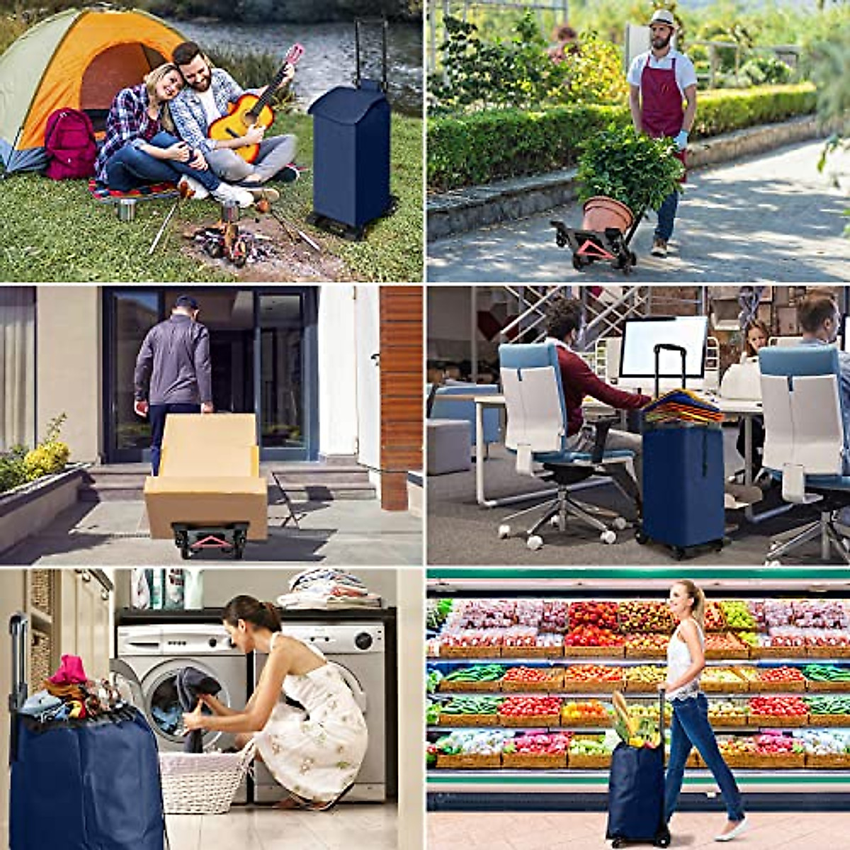 SELORSS 2-in-1 Foldable Utility Cart, Portable Grocery Shopping Cart with Wheels, Telescoping Handle and Removable Waterproof Bag, Collapsible Lightweight Large Capacity Hand Truck for Supermarket