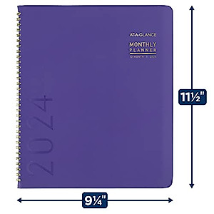 AT-A-GLANCE 2024 Monthly Planner, 9” x 11”, Large, Monthly Tabs, Pocket, Faux Leather, Contemporary, Purple (70250X1424)