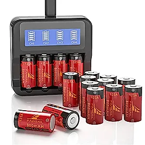 Arlo Batteries Rechargeable 123A, FARSAIL 12-Pack 800mAH ICR17335 NiMH Batteries and LCD Display CR123A Charger for Arlo VMC3030 VMK3200 VMS3130 3230C 3430 3530 Cameras, August Pro WiFi, Flashlight