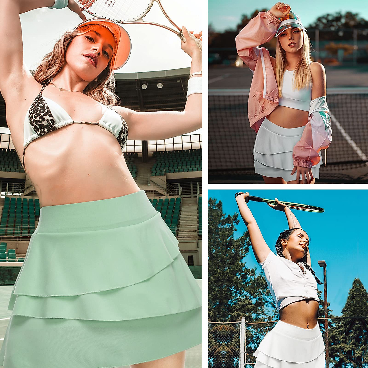 WOWENY Women's Active Skort Athletic Ruffle Pleated Tennis Skirt with Pocket for Running Golf Workout (3 Layer Black, XXL)