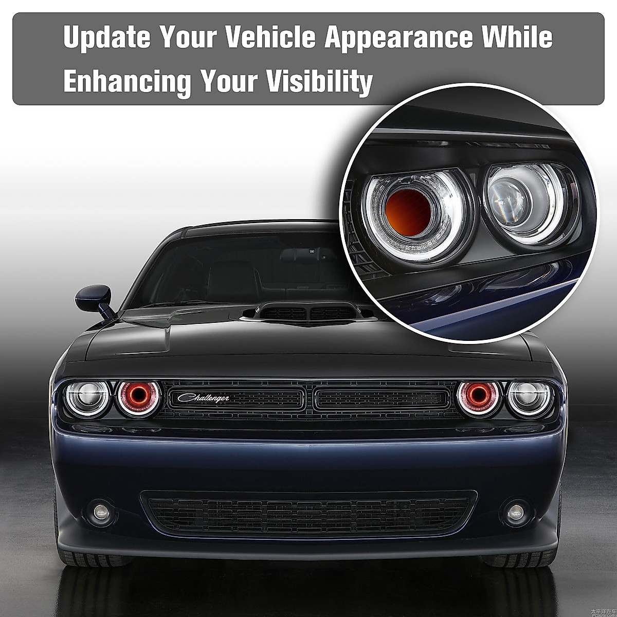 LitMiRaCle Dodge Challenger Headlights Bulbs, LED Headlamps Air Inserts Assembly Compatible with 2015-2020 Dodge Challenger, Plug and Play, Super Bright Red and White Lights(Red, 2PCS)