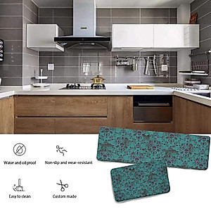 YouTary Damask Skull Distressed Pattern Kitchen Rug Set 2 PCS Floor Mats Washable Non-Slip Soft Flannel Runner Rug Doormat Carpet for Floor Home Bathroom, 17" x 47"+17" x 24"-M