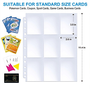 ABLY 540 Pockets Double-Sided Trading Card Pages Sleeves 9-Pocket Clear Plastic Game Card Protectors for Skylanders, Pokemon, Baseball Cards and More, Fit 3 Ring Binder (30 Pages)
