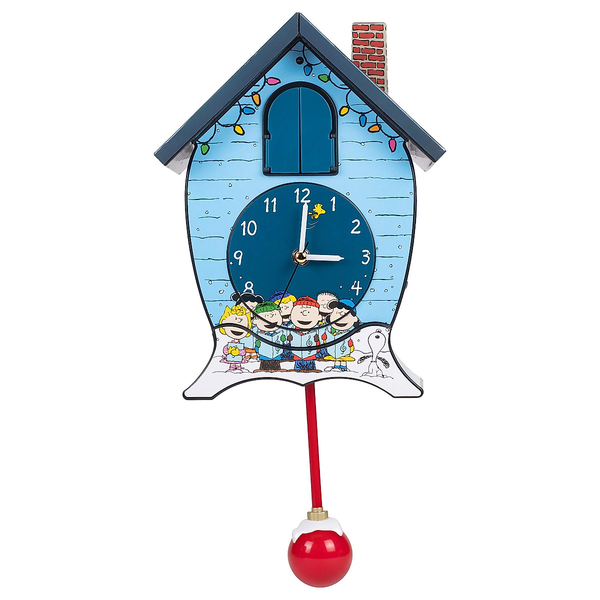 Mark Feldstein & Associates Peanuts Gang Snoopy Linus Lucy ICY Blue 17 x 9 Christmas Cuckoo Clock
