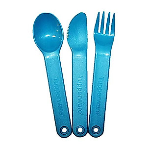 Tupperware Snap Together Cutlery Utensils Fork Knife Spoon Set Travel Case Blue