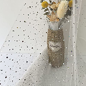 White Glitter Tulle Fabric Rolls 63 inch by 5 Yards Sequin Tulle Netting Fabric for Tutu Skirt Sewing DIY Crafts Wedding Birthday Baby Shower