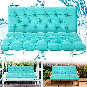 Barydat 2 Pcs 59 x 19.6 Inch Waterproof Bench Cushions for Outdoor Furniture Thicken Patio Swing Cushions 2/3 Seater Couch Cushion Backrest Replacement with Ties for Garden Porch Lounger, Turquoise
