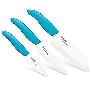 Kyocera 610445-FK-3PC-WHBU 3Piece Advanced ceramic Revolution Series Knife Set, Blade Sizes: 5.5", 4.5", 3", Blue