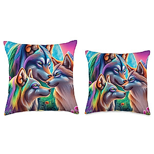 CREATIONS WITH TORY APPAREL Wolves Howling at The Moon Throw Pillow, 16x16, Multicolor