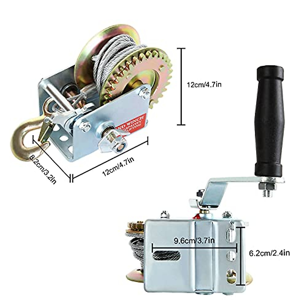 ASelected 800lbs Capacity Heavy Duty Hand Winch, Crank Strap Gear Boat Winch with 26FT Steel Cable and Hook, Manual Lifting Winches for Boat Trailer ATV or Shop Crane, Small Hoist for Deer Feeder