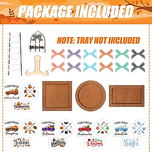 Bokon 30 Pcs Tiered Tray Decor Set for Christmas Winter Interchangeable Farmhouse Tiered Tray Decorations with Wood Frames Thanksgiving Halloween Fall Seasonal Wooden Sign for Holiday Table Home Decor