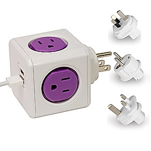 [Second Version] PowerCube Surge Protector Dual USB Ports and 4 Outlets Rewirable Wall Adapter Power Strip with 4 Plus Sockets, Orchid Purple