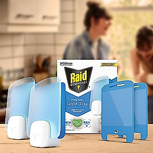 Raid Essentials Flying Insect Light Trap Starter Kit, 2 Plug-In Devices + 2 Cartridges, Featuring Light Powered Attraction