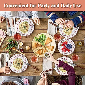 ROSINL Disposable Paper Plates 100 Pack White and Rose Gold Dots Paper Plates 50 x 9 and 50 x 7 Dinner Plates, Foil Polka Dots Paper Plates for Wedding Bridal Shower Engagement Birthday Parties