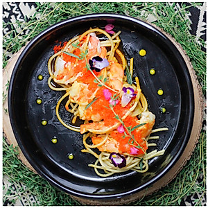 roro Ceramic Stoneware Hand-Molded Glossy Black 8 inch large Salad or Pasta Bowl | Pet Friendly