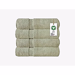 A1 HOME COLLECTIONS 100% Organic Cotton Hand Towels 700 GSM Plush Feather Touch Quick Dry Towel, Pack of 4 GOTS Certified, Oeko-Tex Green Towel 20''X30'' (Green Tint) (A1HCBTSET)