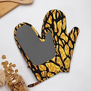 Animal Giraffe Print Printed Oven Mitts Heat Resistant Oven Gloves Non-Slip Silicone Kitchen Gloves for Cooking Baking BBQ Gloves 1 Pair