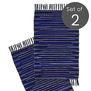 Cote De Amor 2 Pack Reversible Floor Rug 24"x36" (2'x3') Cotton Chindi Rag Rug, Farmhouse Rag Rug for Living Room Bedroom Bathroom Kitchen Nursery Entryway Laundry Room - Navy Blue