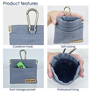 Raisingwell Dog Treat Pouch, Small Cotton Pocket Sized Training Holder, Hand Free Walking Fanny Bag with Carabiner, Self-Closing Pet Feed Snack Reward, Behavior Aids for Puppy Travel or Outdoor (Grey)
