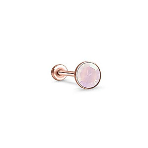 316 Stainless Steel Rose Gold-Tone Threadless Push Pin Nose Ring Labret Monroe Stud 4mm Glued Pink Faux Opal 16G