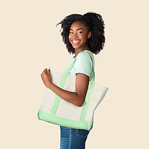 DALIX 22" Large Cotton Canvas Zippered Shopping Tote Grocery Bag in Mint Green