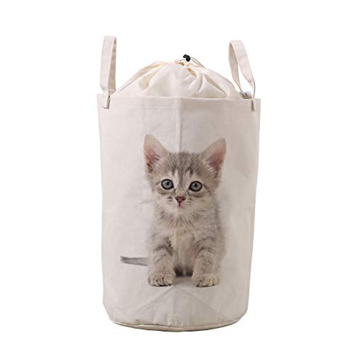 LifeCustomize Laundry Hamper Basket Small Gray Kitten Cat Print Folding Nursery Clothing Storage Bins with Handles