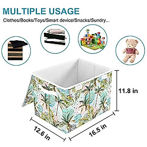 CaTaKu Geometric Palm Tree Storage Bins with Lids Fabric Large Storage Container Cube Basket with Handle Decorative Storage Boxes for Organizing Clothes Shelves