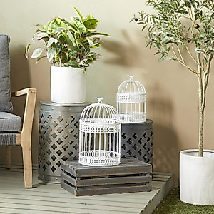 Deco 79 Metal Round Birdcage with Latch Lock Closure and Hanging Hook, Set of 2 16", 12"H, White