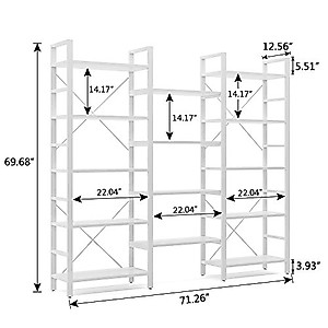 Tribesigns Triple Wide 5-Shelf Bookcase, Etagere Large Open Bookshelf Vintage Industrial Style Shelves Wood and Metal bookcases Furniture for Home & Office, All White