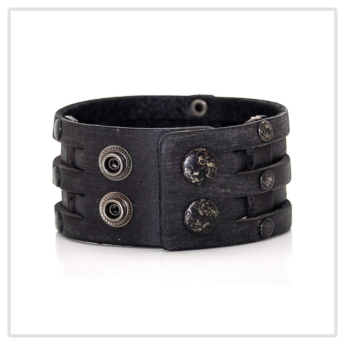 Mgutillart Punk Alloy Buckle Wide Wristband Braided Leather Cuff Bracelet(Black)