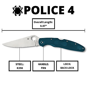 Spyderco Signature Series Police 4 Knife with 4.38" K390 Stainless Steel Blade and Lightweight FRN Blue Handle - PlainEdge - C07FP4K390