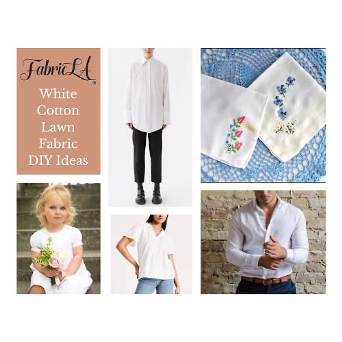 White Cotton Fabric by The Yard | 60” inches Wide Lining Fabric | 5 Yard Cotton Fabric | 75 GSM Thin Lightweight 100% Cotton Fabric | Cotton Lawn Fabric by The Yard | Fabric by The Yard Cotton