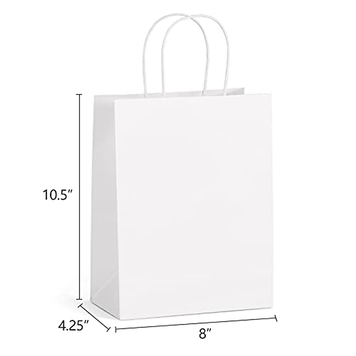 Eupako Paper Bags 8x4.25x10.5 100 PCS White Paper Gift Bags with Handles Bulk, Kraft Shopping Bags, Party Favor Bags, Merchandise Bags