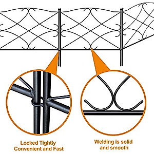 AMAGABELI GARDEN & HOME Decorative Garden Fence for Dogs 24in x 10ft Metal Garden Fencing Edging Animal Barrier Border Edge Rustproof Landscape Wire Folding Patio Fences Flower Bed Black ET048